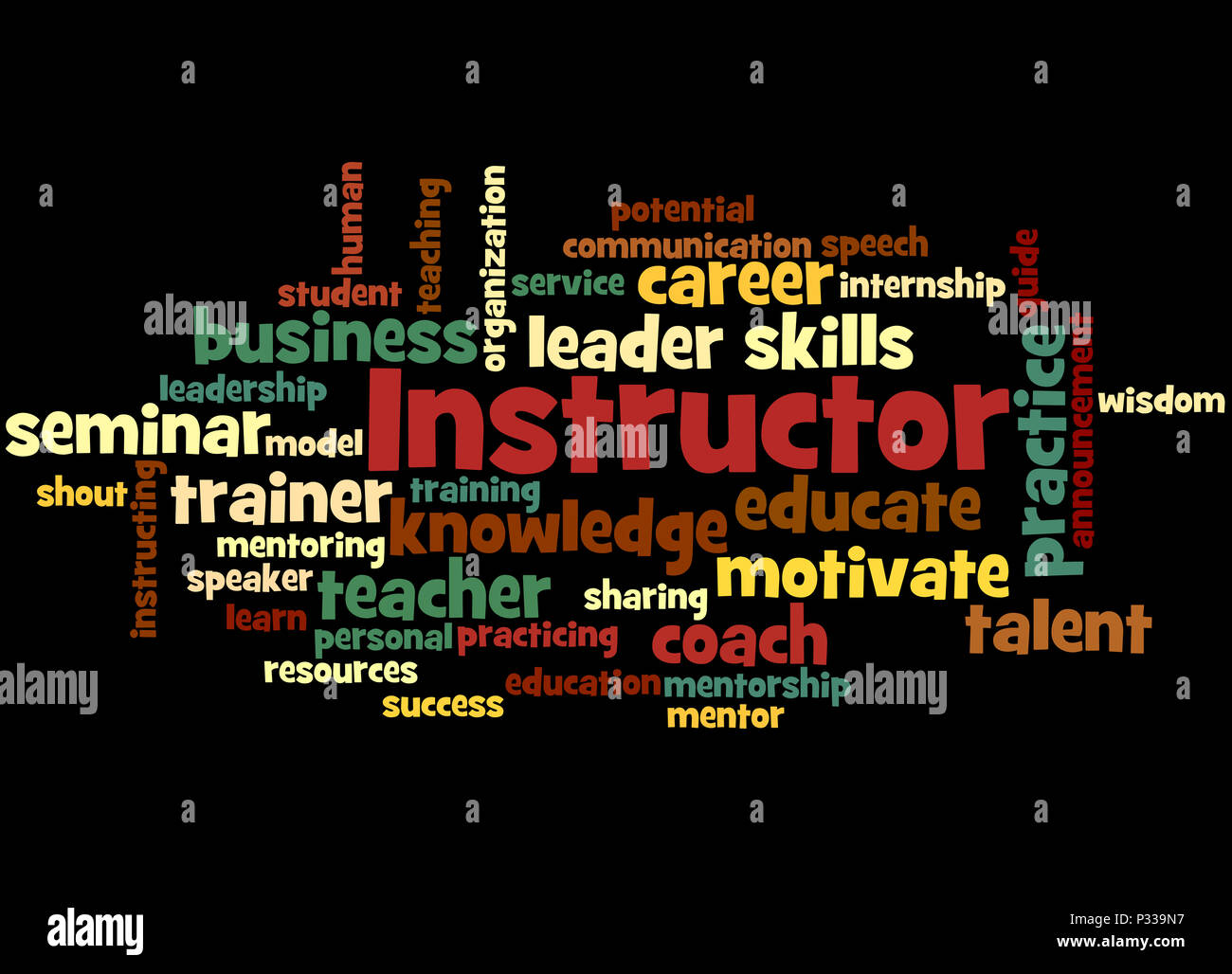 Instructor, word cloud concept on black background Stock Photo - Alamy