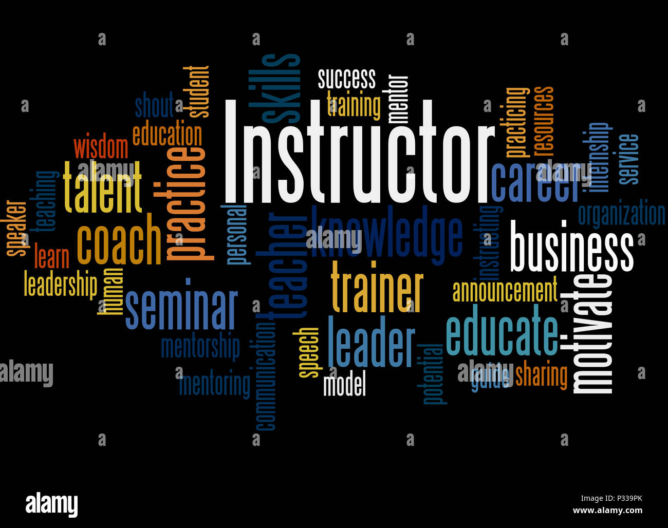 Instructor, word cloud concept on black background Stock Photo - Alamy