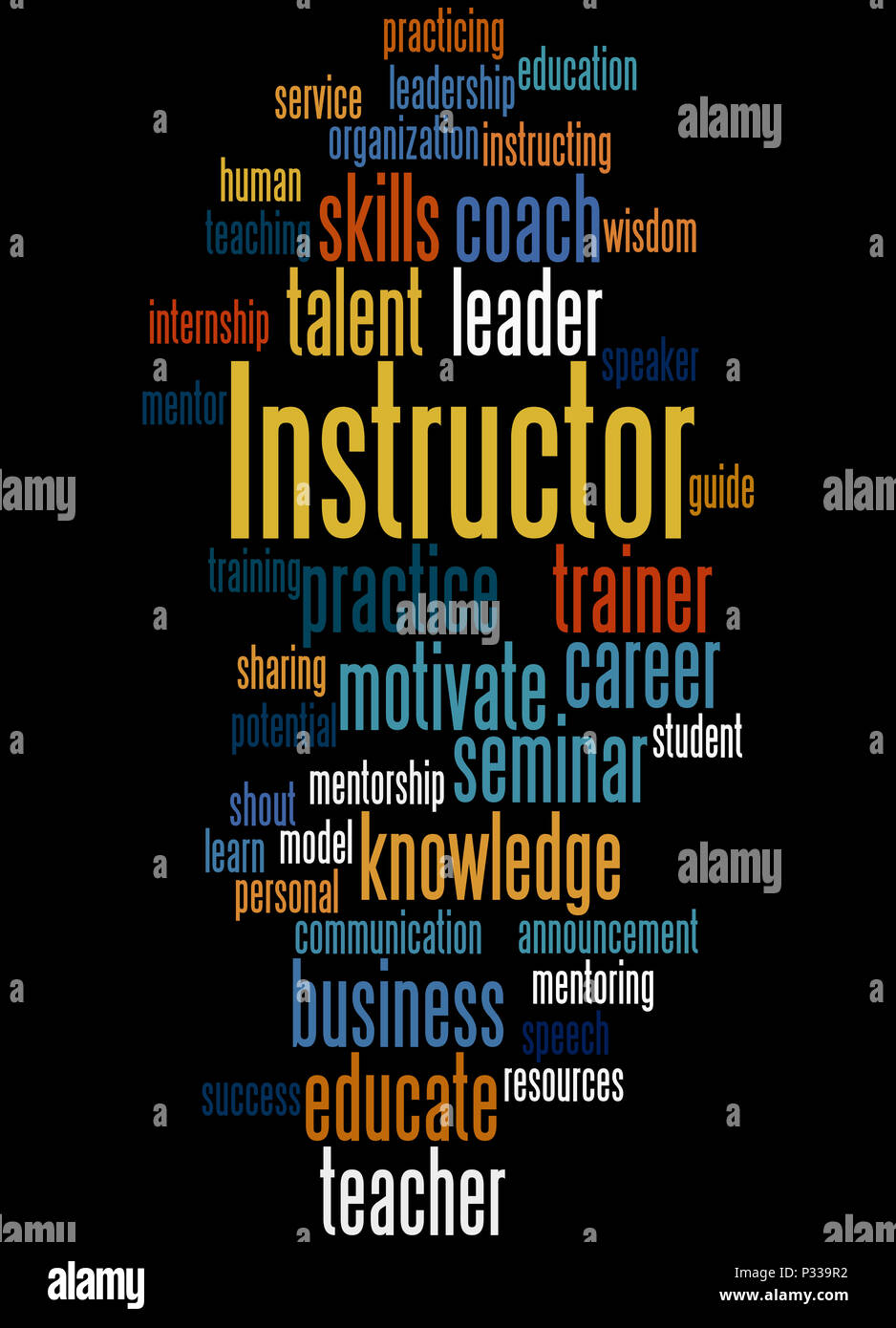 Instructor, word cloud concept on black background Stock Photo - Alamy