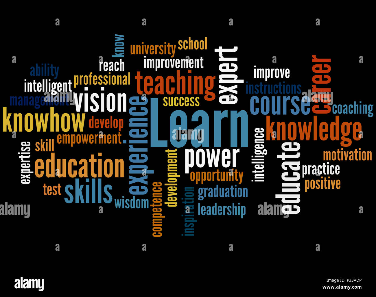 Learn, word cloud concept on black background Stock Photo - Alamy