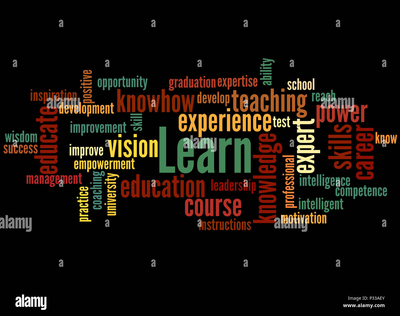 Learn, word cloud concept on black background Stock Photo - Alamy