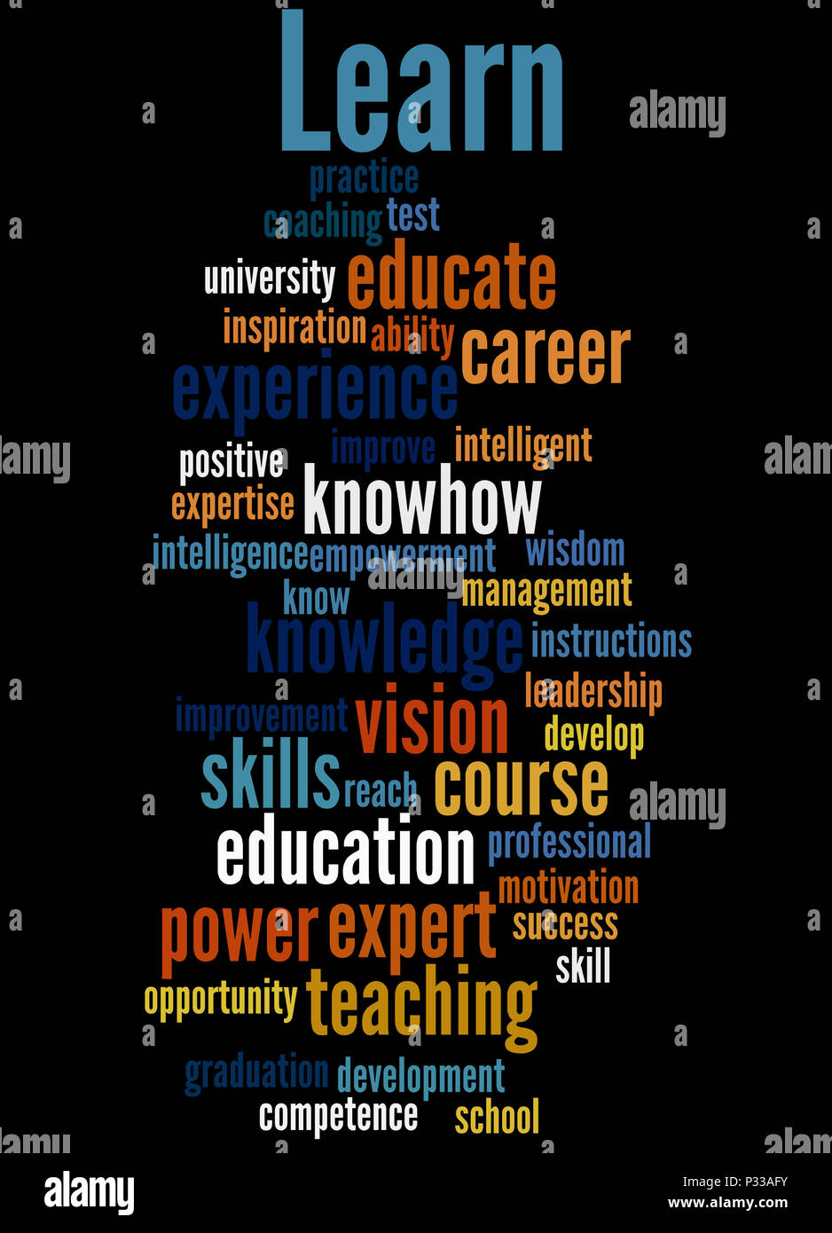 Learn, word cloud concept on black background Stock Photo - Alamy