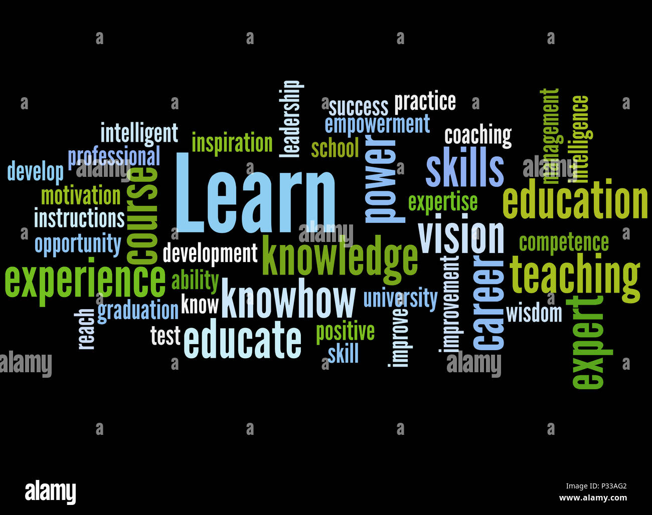 Learn, word cloud concept on black background Stock Photo - Alamy