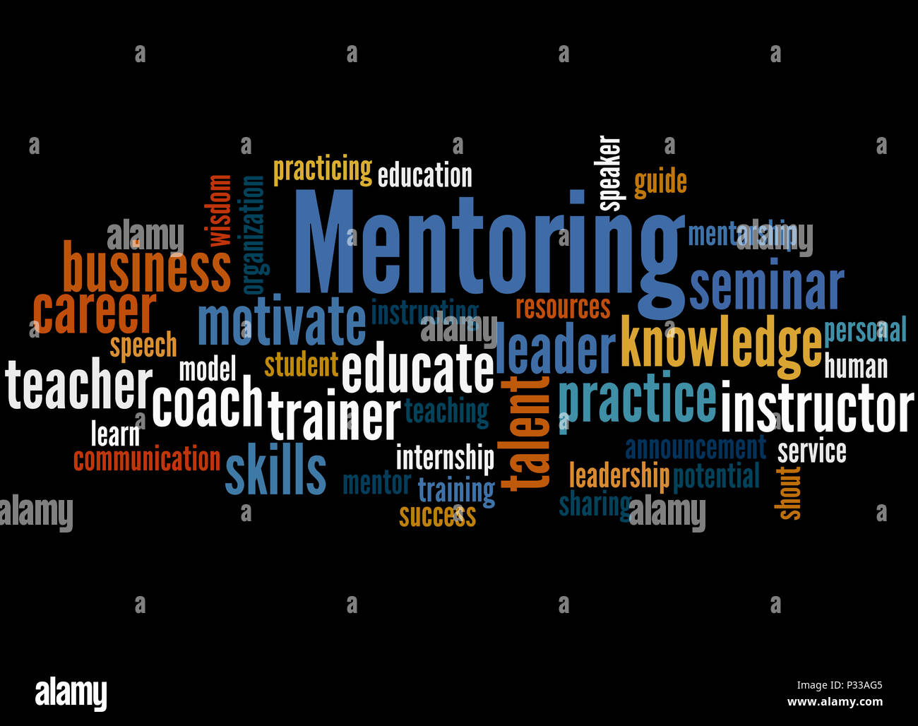 Mentoring, word cloud concept on black background Stock Photo - Alamy