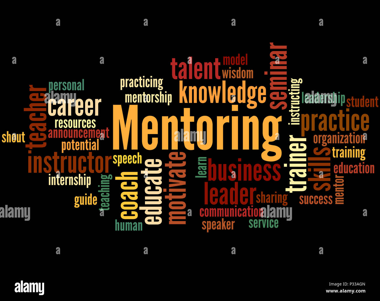 Mentoring, word cloud concept on black background Stock Photo - Alamy