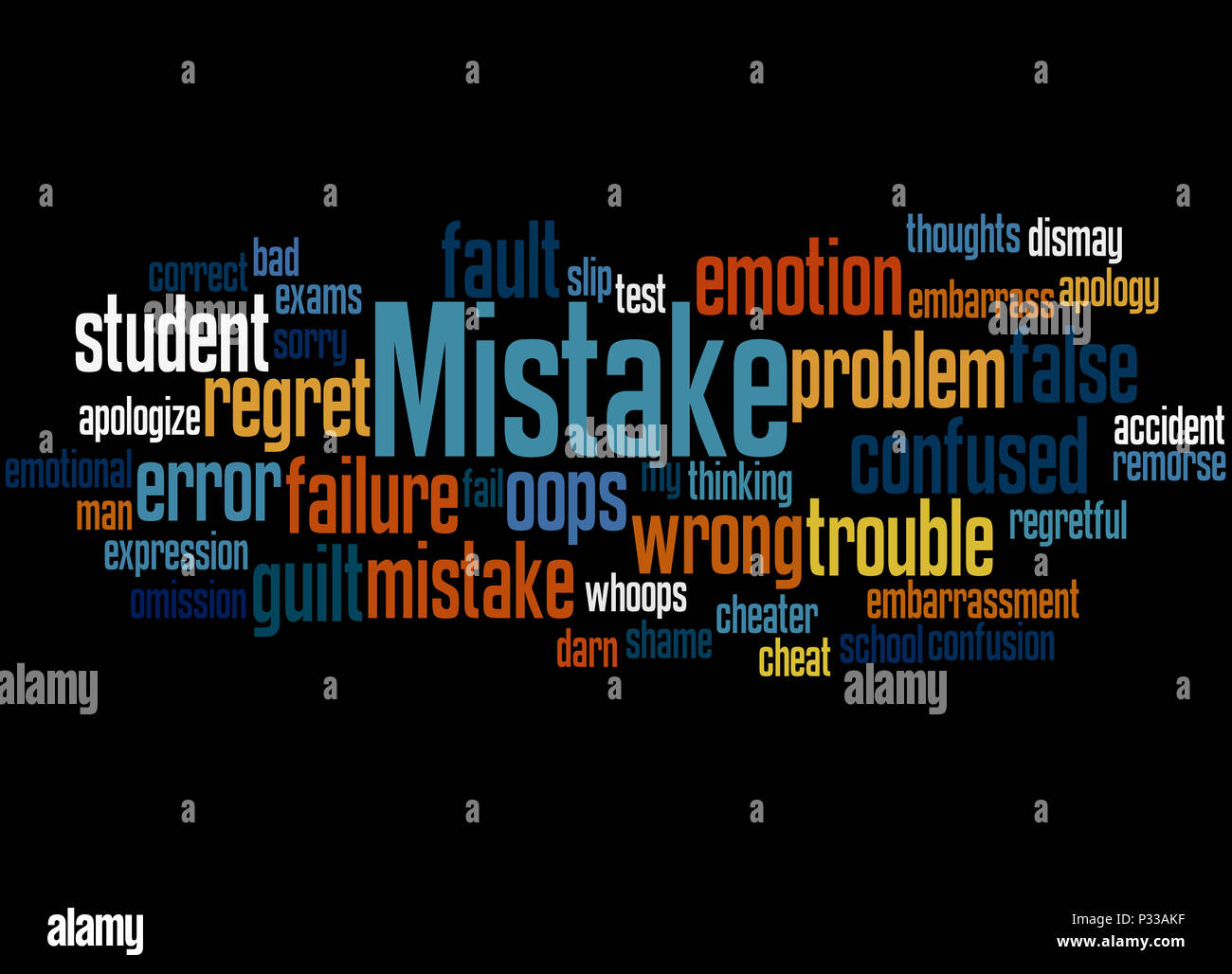 Mistake, word cloud concept on black background Stock Photo - Alamy