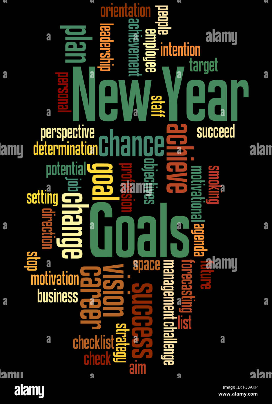 New Year Goals, word cloud concept on black background Stock Photo - Alamy