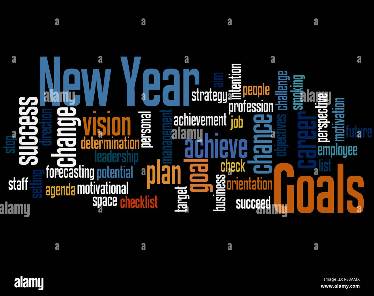 New Year Goals, word cloud concept on black background Stock Photo - Alamy