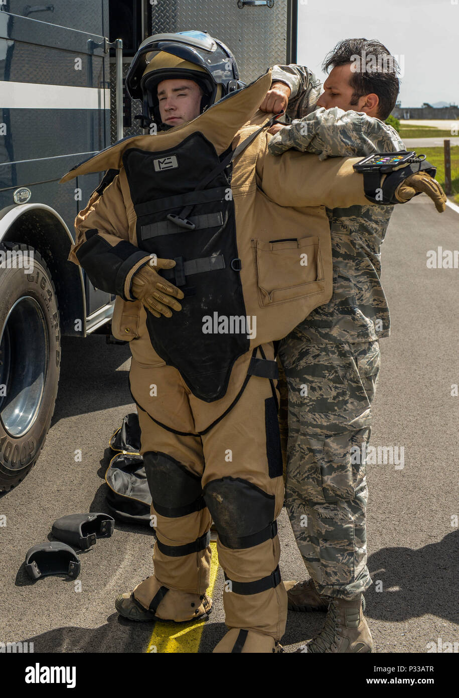 Senior Airman Larry Sanchez, 8th Civil Engineer Squadron Explosive Ordnance Disposal technician ...