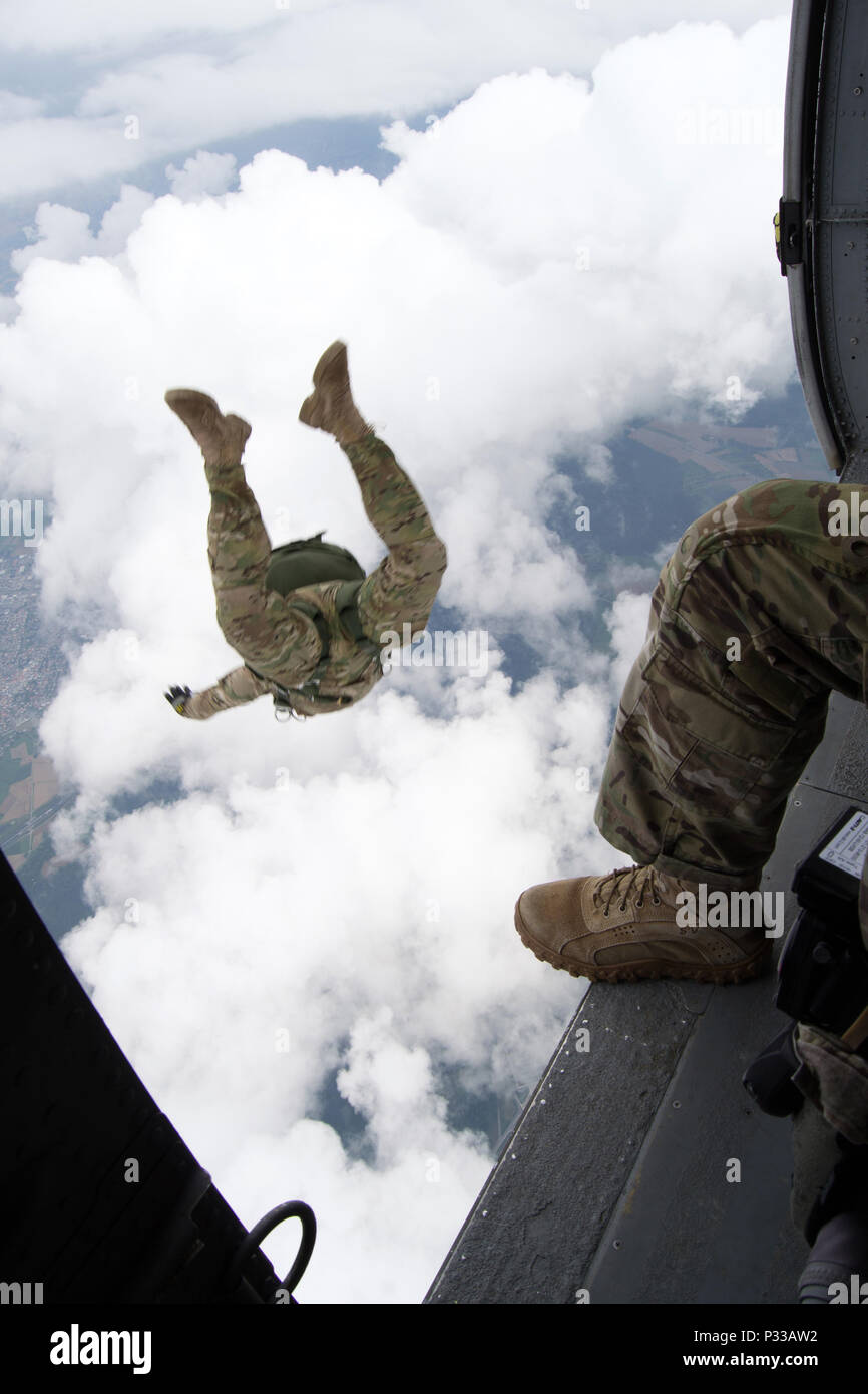 Malmsheim Drop Zone, Germany- American Paratrooper from 1st Battalion 10th Special Forces Group ...