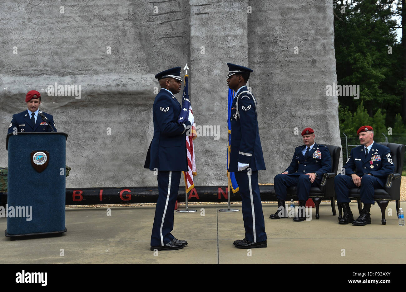 The Pope Army Airfield Base Honor Guard perform an American Flag to ...