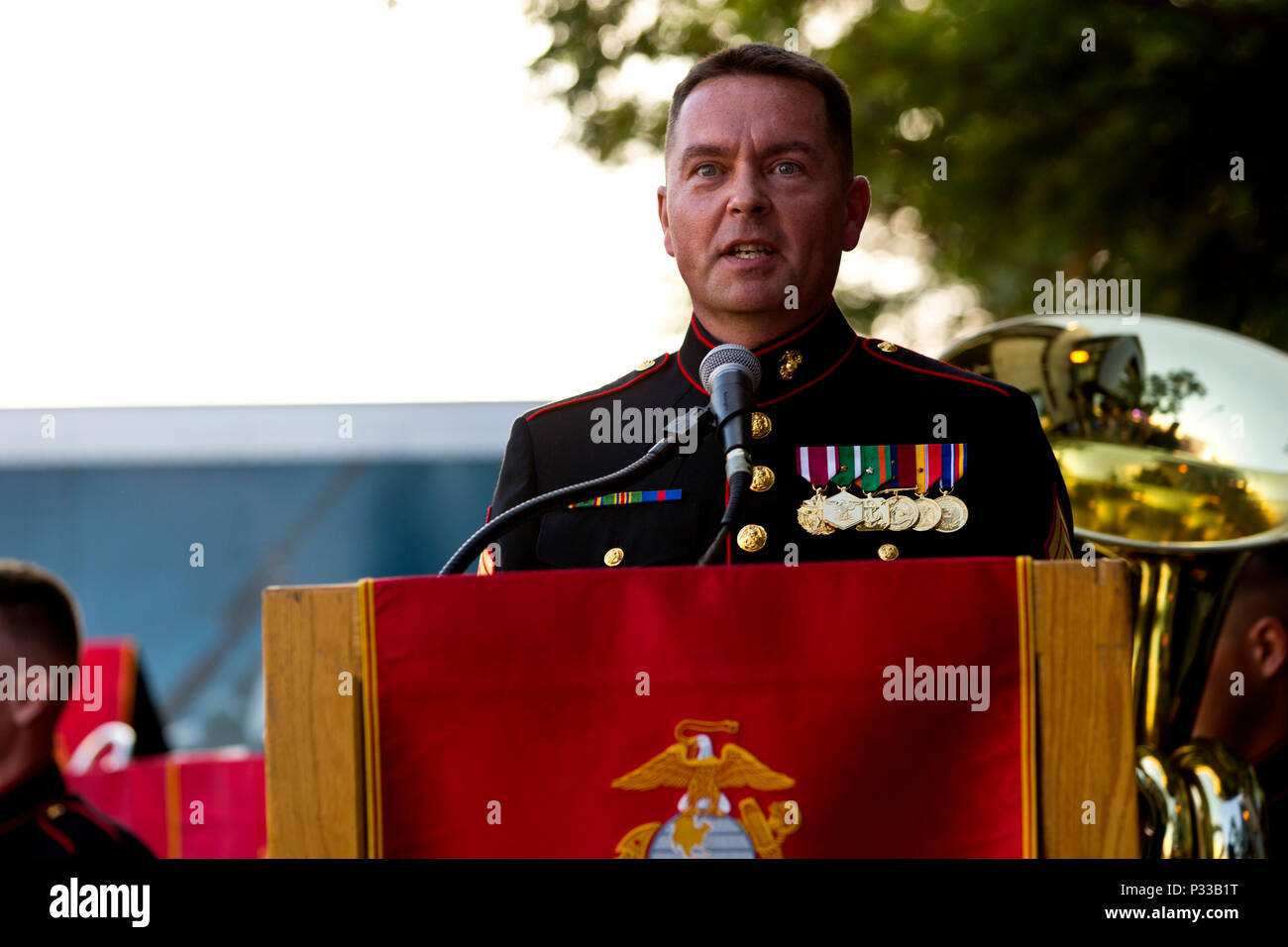 U.S. Marine Corps Master Gunnery Sgt. Brian Paradis with Marine Band ...