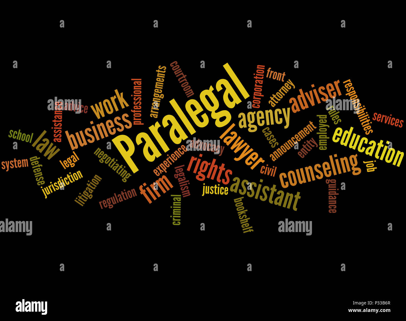 Paralegal, word cloud concept on black background Stock Photo - Alamy
