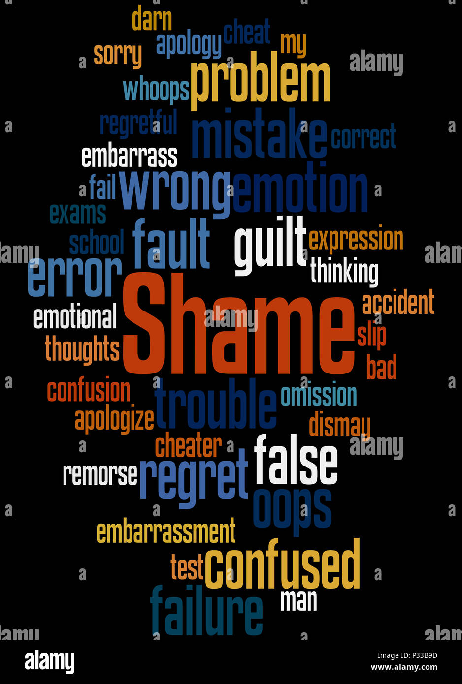 Shame, word cloud concept on black background Stock Photo - Alamy
