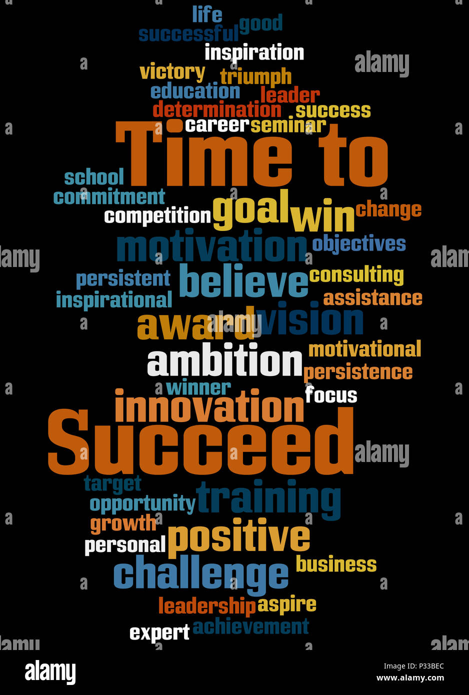 Time to Succeed, word cloud concept on black background Stock Photo - Alamy