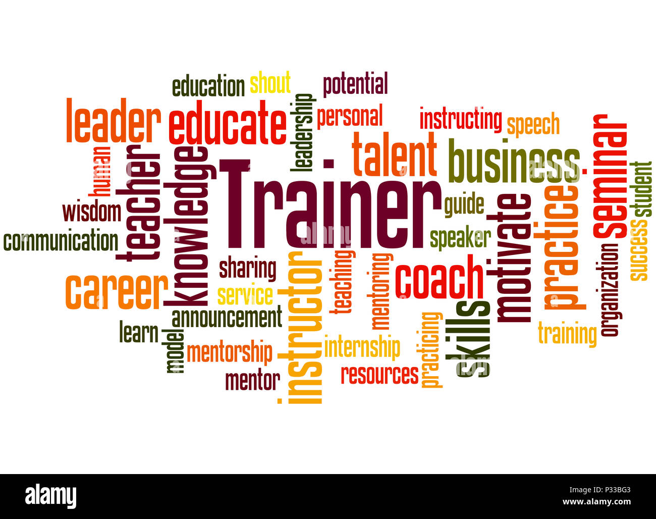 Trainer, word cloud concept on white background Stock Photo - Alamy