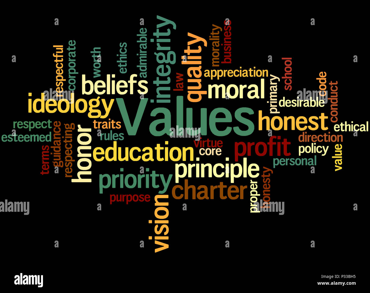 Values, word cloud concept on black background Stock Photo - Alamy