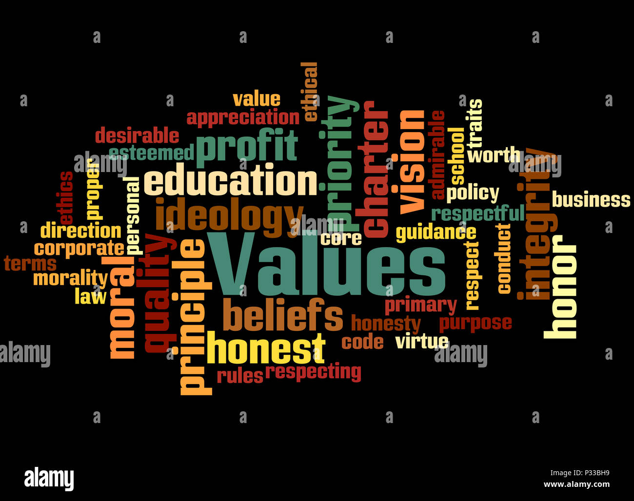 Values, word cloud concept on black background Stock Photo - Alamy