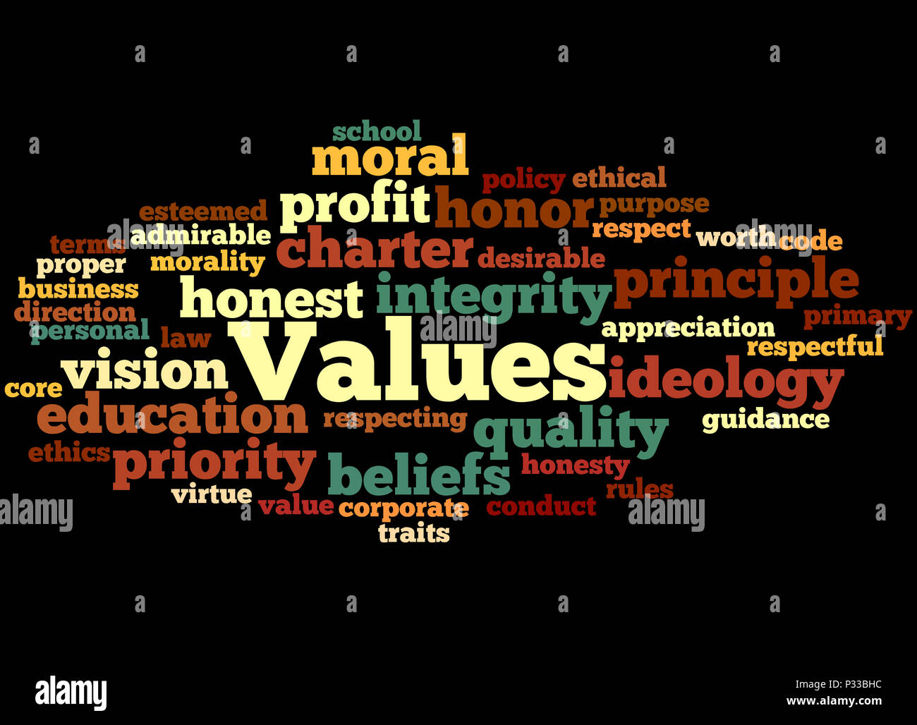 Values, word cloud concept on black background Stock Photo - Alamy