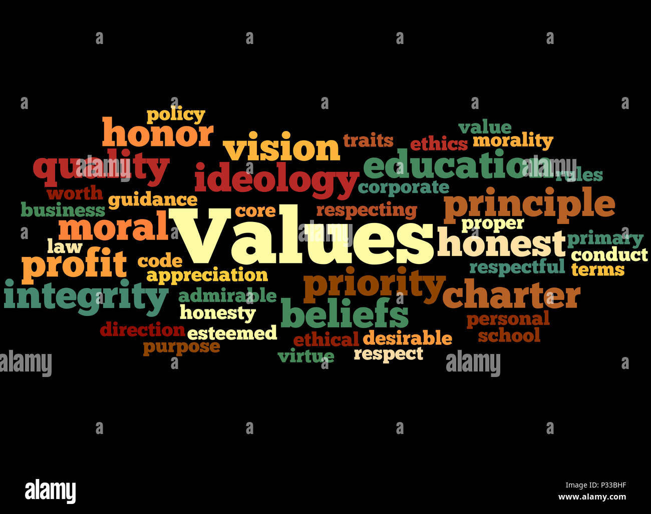 Values, word cloud concept on black background Stock Photo - Alamy