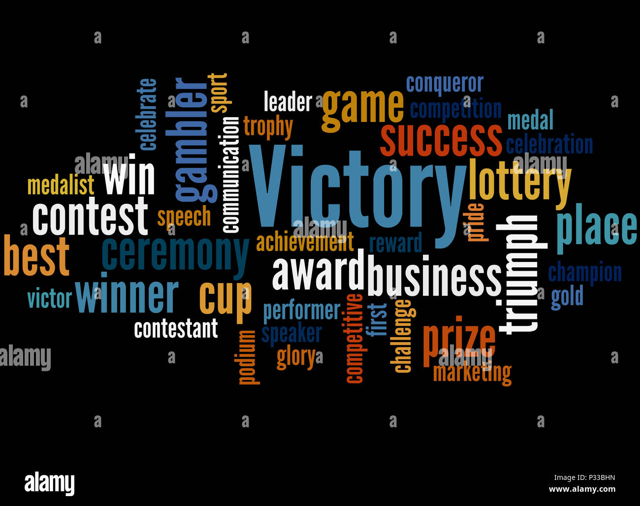 Victory, word cloud concept on black background Stock Photo - Alamy