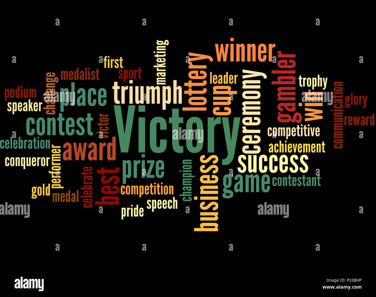 Victory, word cloud concept on black background Stock Photo - Alamy
