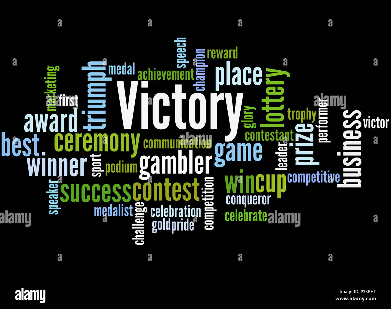 Victory, word cloud concept on black background Stock Photo - Alamy