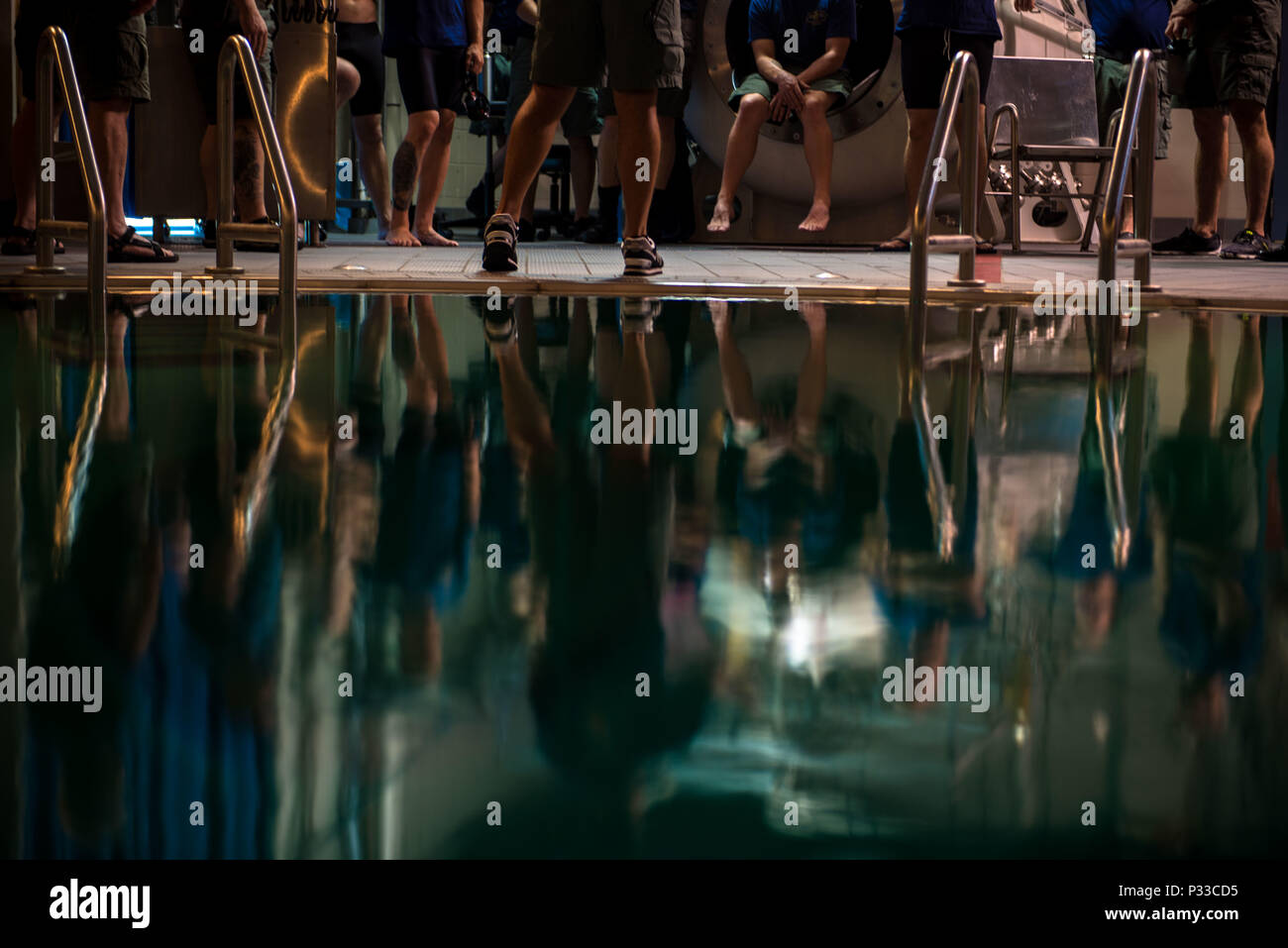 Sailors attached to the Momsen Hall Pressurized Submarine Escape ...