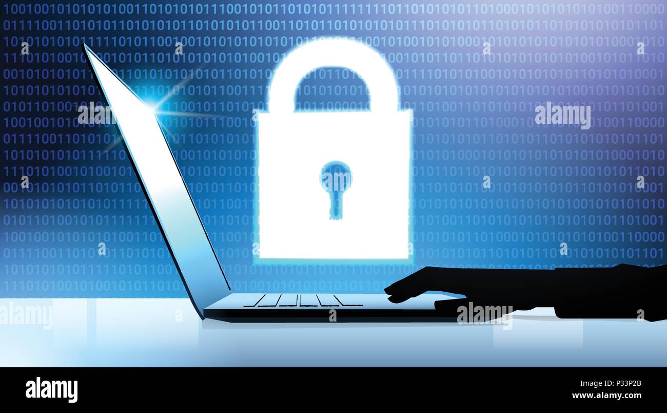 human hand laptop padlock Data protection privacy concept. GDPR. Cyber ...