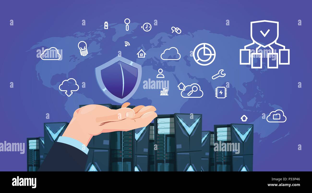 hand hold shield data protection cloud servers center with hosting ...