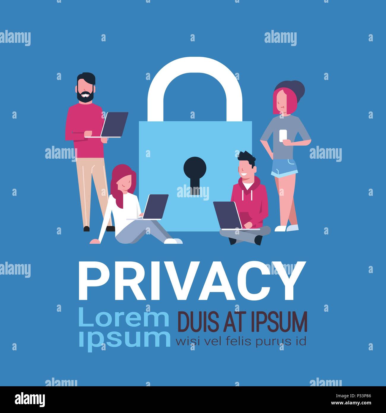 people laptop over padlock Data protection privacy concept. GDPR. Cyber ...