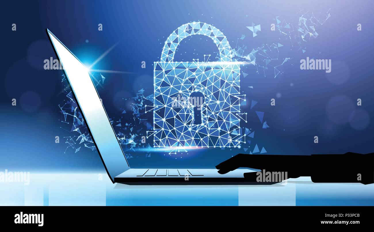 human hand laptop padlock Data protection privacy concept. GDPR. Cyber ...