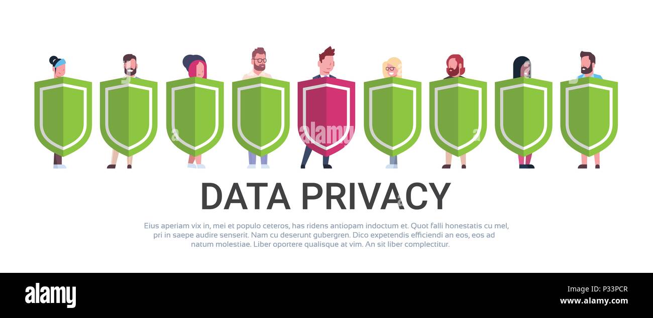 business man hold shield mix race team GDPR data privacy on white ...