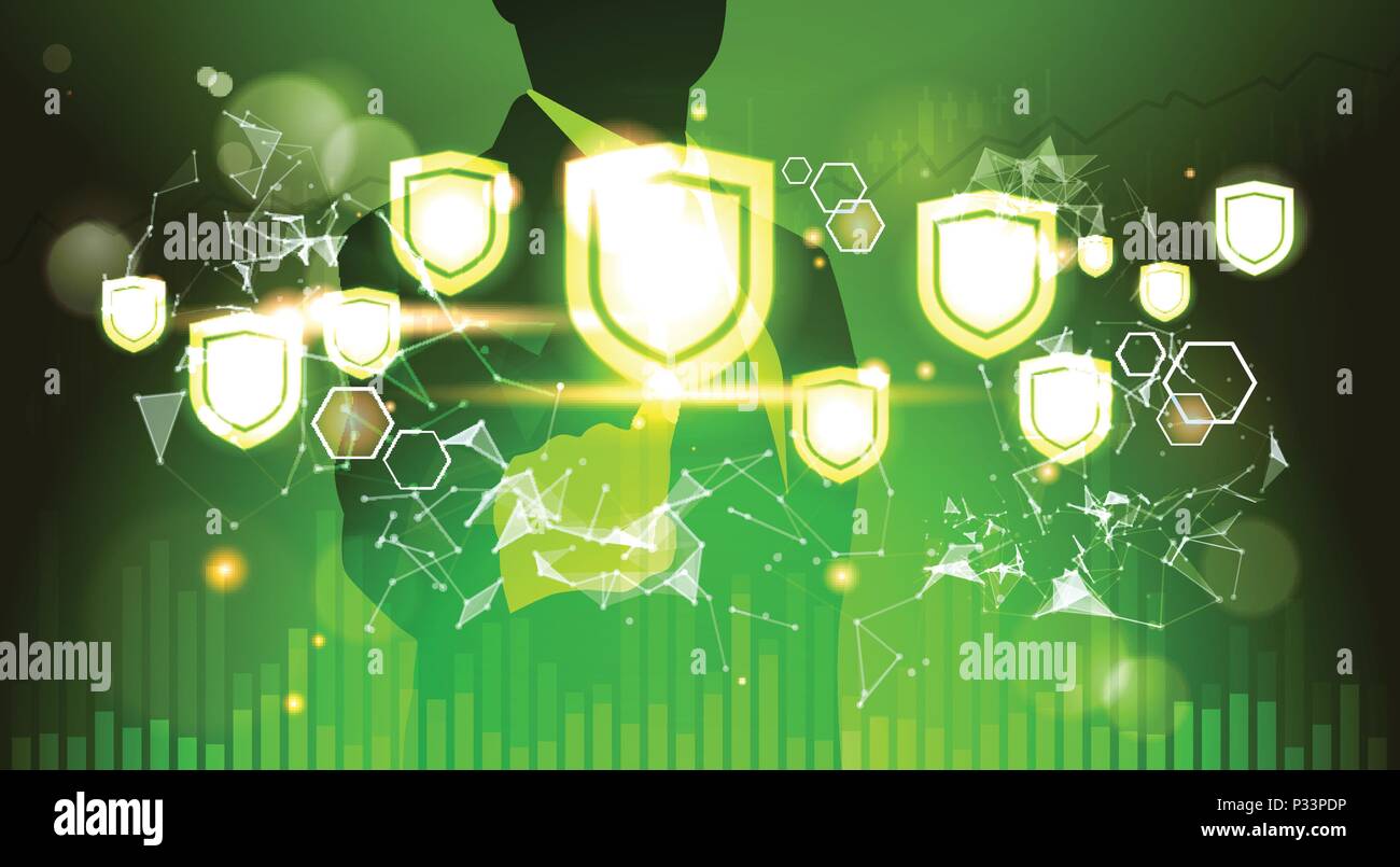 businessman working with virtual shield panel graph GDPR data privacy ...