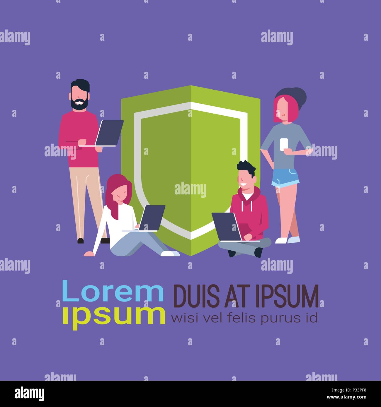 people laptop over shield Data protection privacy concept. GDPR. Cyber ...