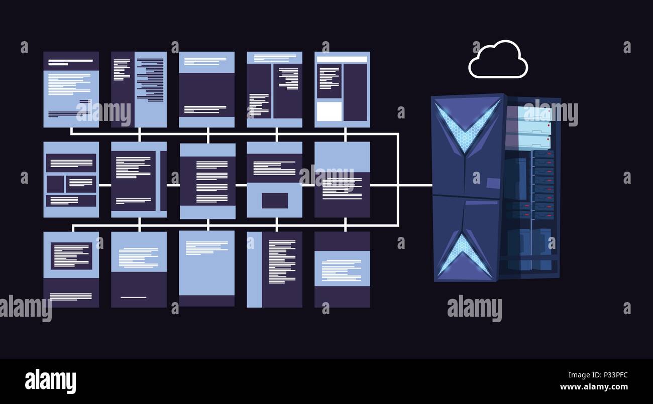 data protection cloud servers center with hosting infographic, network and database, internet ...