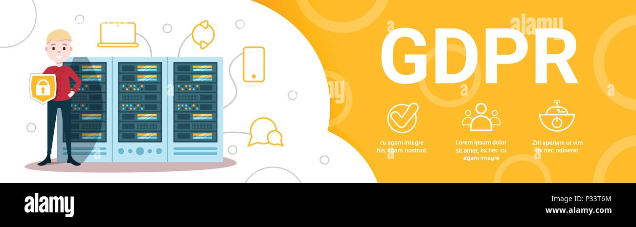 boy with shield on data storage center with hosting servers and staff ...