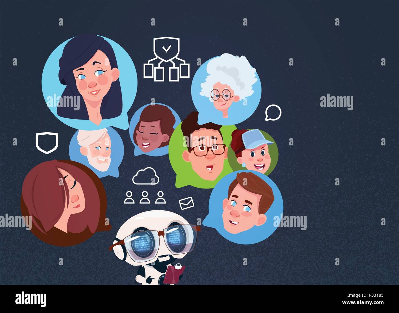 Chat Mix Race Man Woman Bubbles Data Privacy Computing Center With Infographic Network And