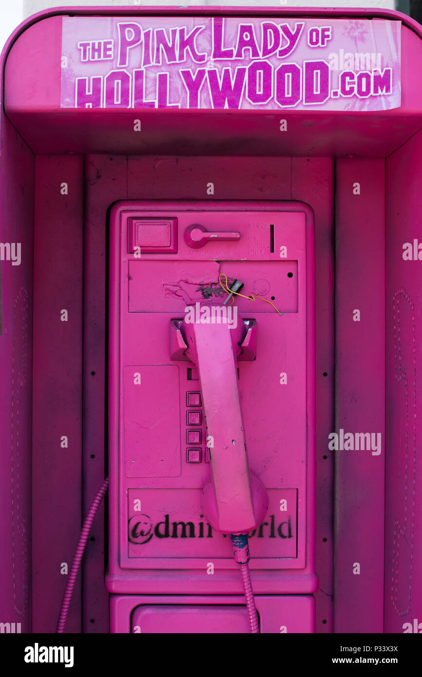 Pink Public pay phone, West Hollywood, Los Angeles, California Stock ...