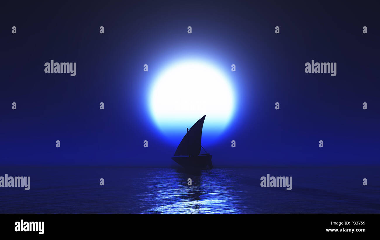 3D render of a yacht on the ocean at night Stock Photo - Alamy