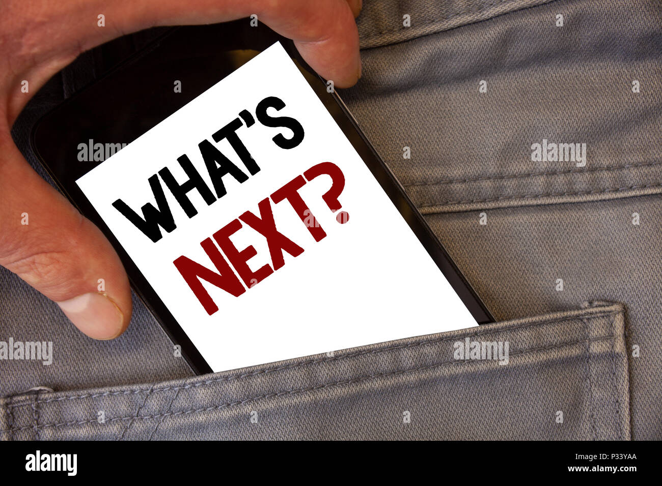 Text sign showing What Is Next Question. Conceptual photo Following ...