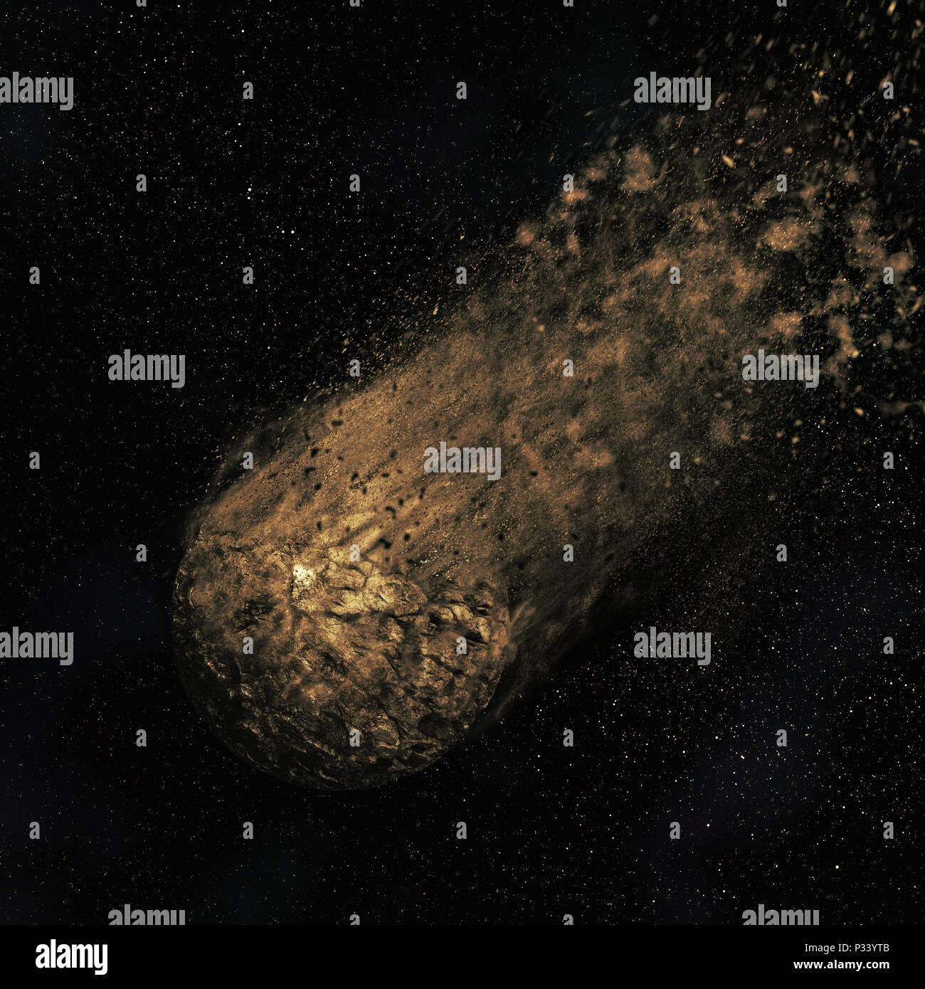 3D render of an asteroid flying though a night sky Stock Photo - Alamy