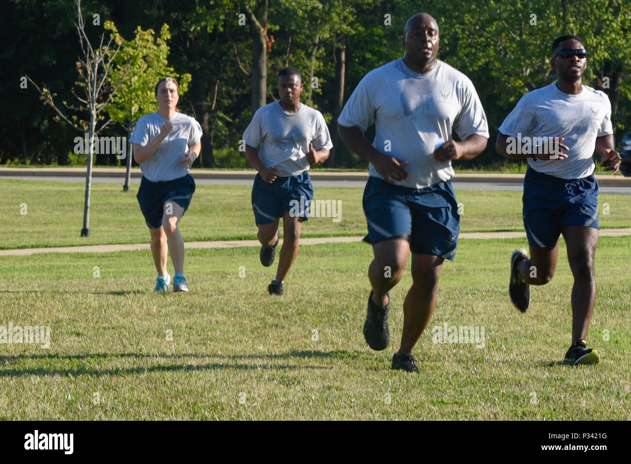 A group of Airmen assigned to Joint Base Andrews run in the Women’s ...