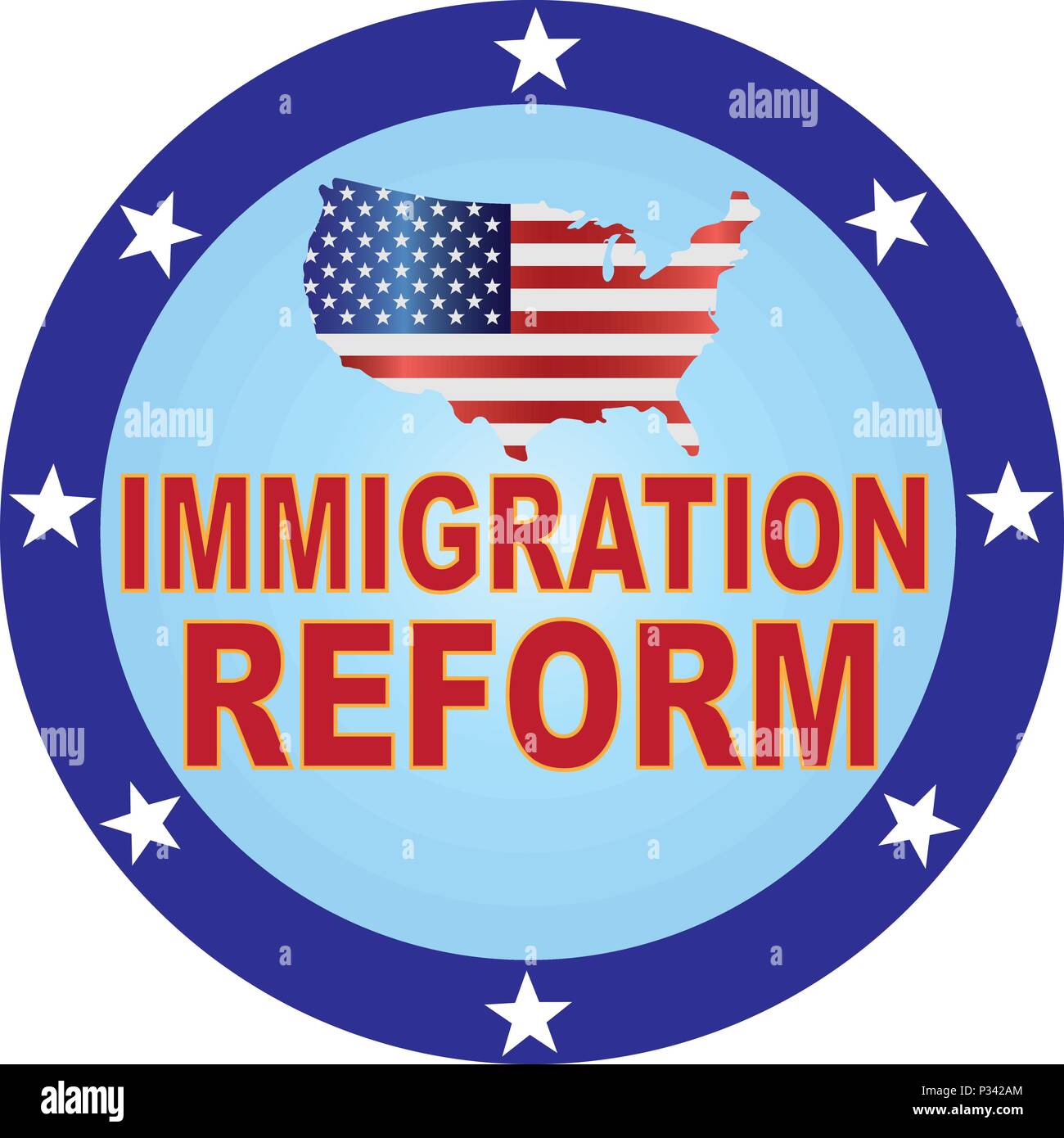 Immigration Reform with USA Flag in Map Silhouette Button Illustration ...