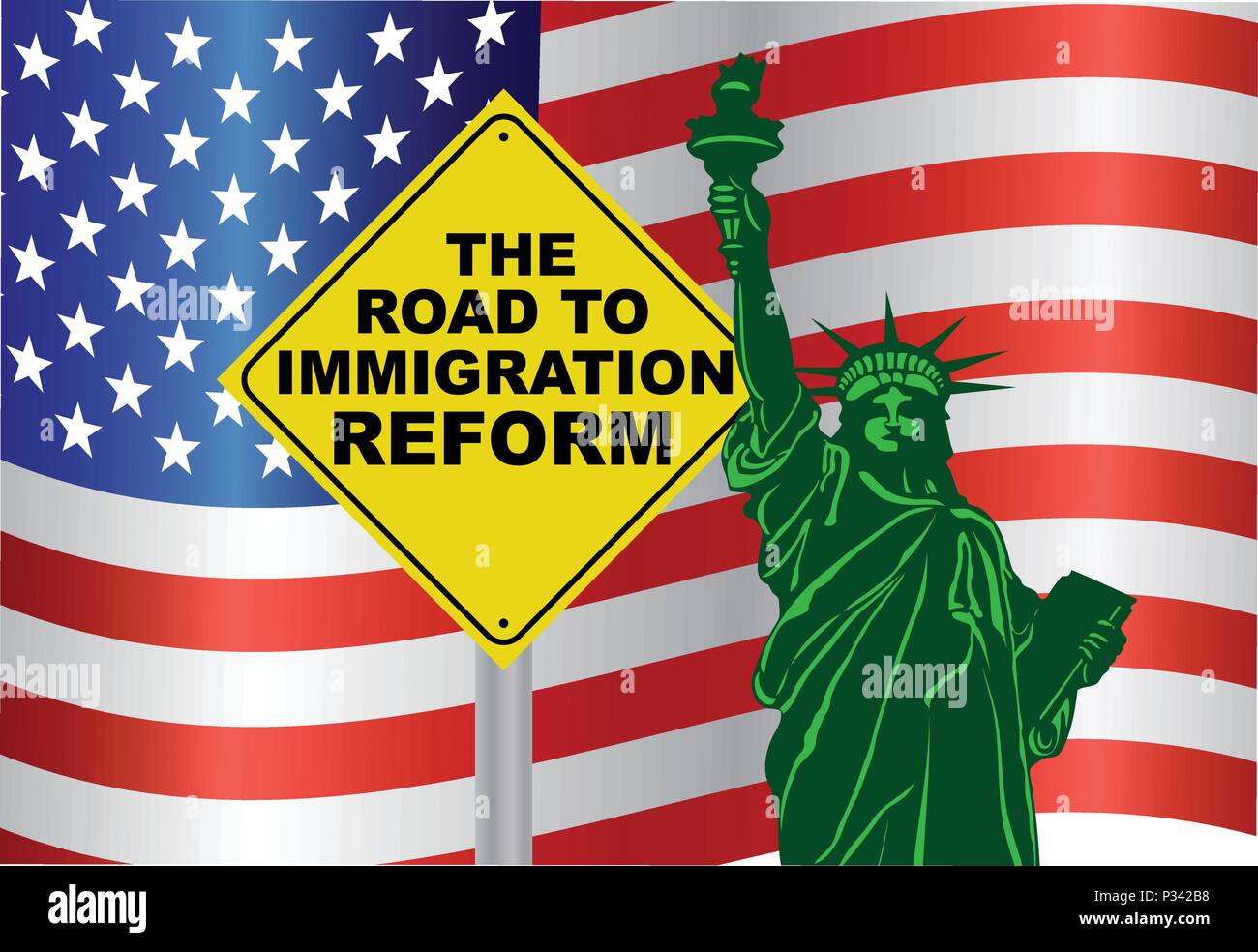 Government Road to Immigration Reform Sign with Statue of Liberty with ...