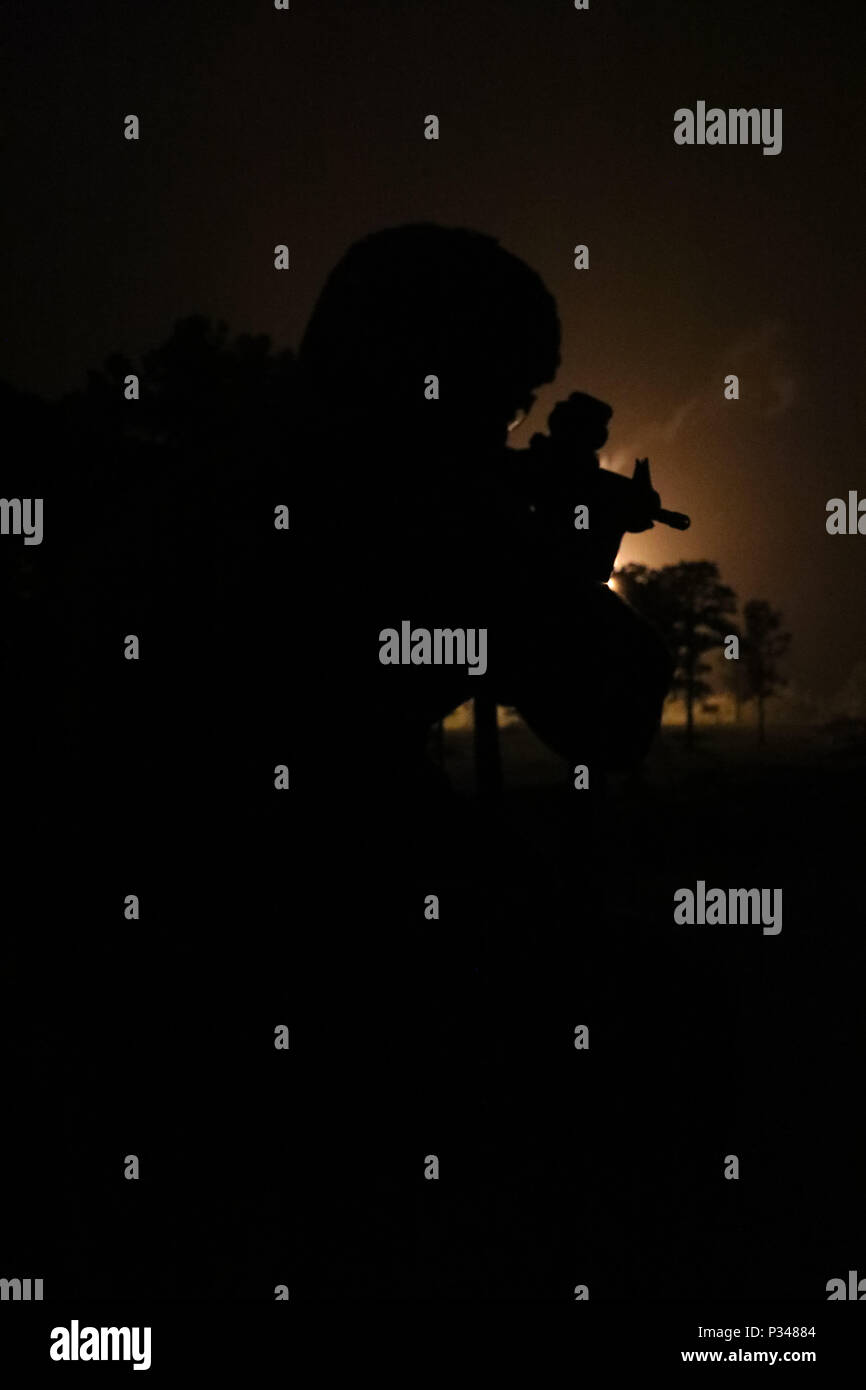 A U.S. Army Reserve soldier competes in the night fire exercise at the ...