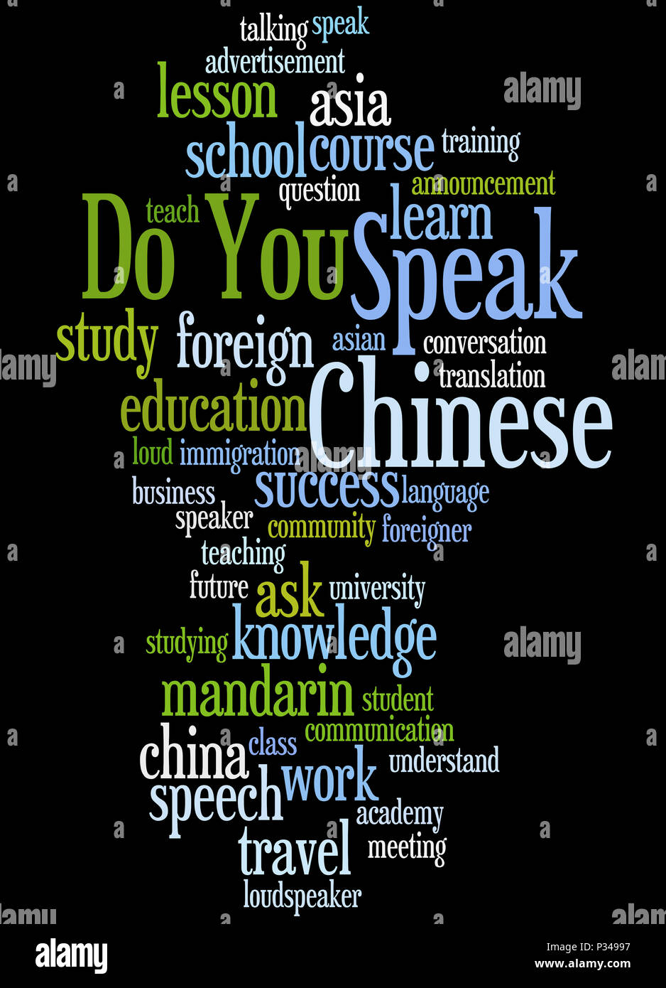 Do You Speak Chinese, word cloud concept on black background Stock ...