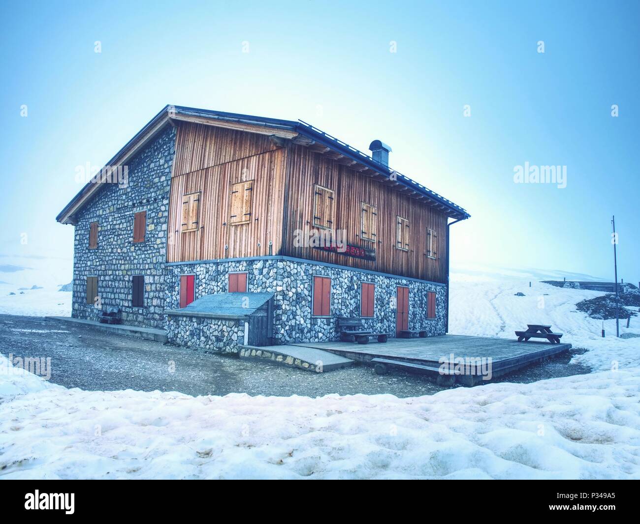Climbers shelter. Hut and landmark stop for climbing the peaks of the ...