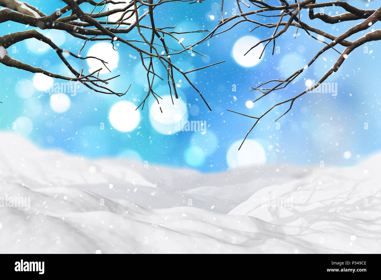 3D winter landscape with falling snow Stock Photo - Alamy