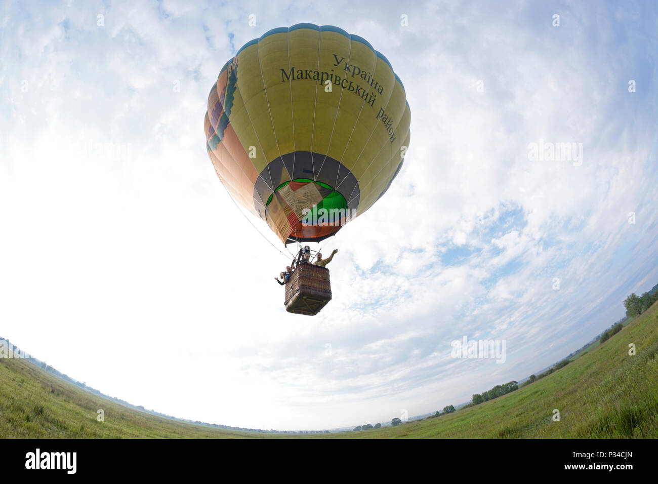 Hot-air balloon drifting in air. Festival of balloons “Pereiaslav-2018 ...